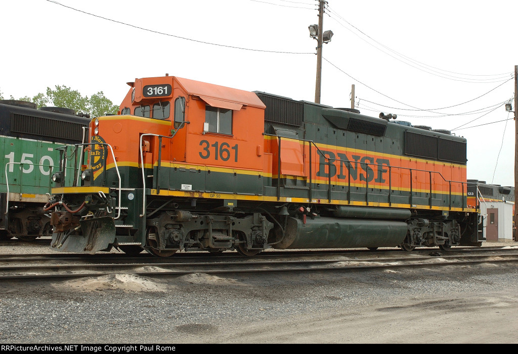 BNSF 3161, EMD GP50, at Eola Yard